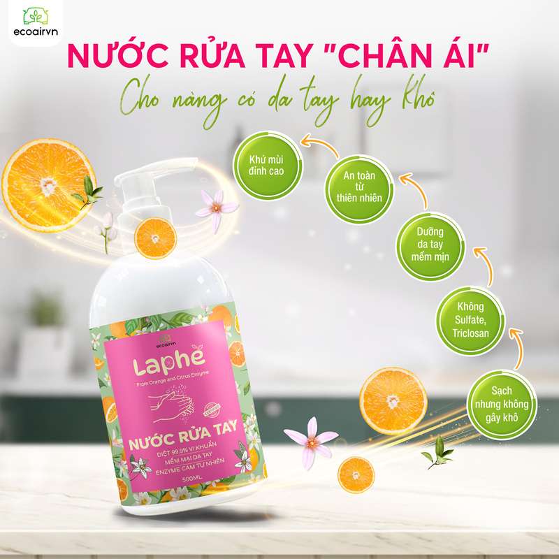 Nước rửa tay thiên nhiên Enzyme cam Laphe - Ecoair Việt Nam